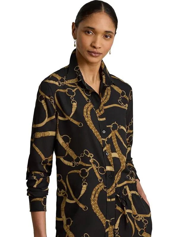 Ralph Lauren Classic Fit Belting-print Crepe Shirt - Black/tan