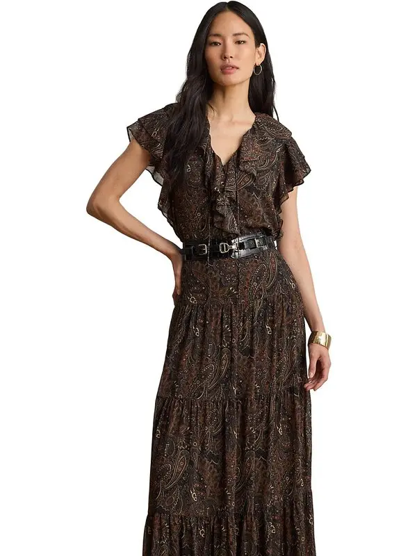 Ralph Lauren Paisley Georgette Tiered Maxiskirt - Black Multi