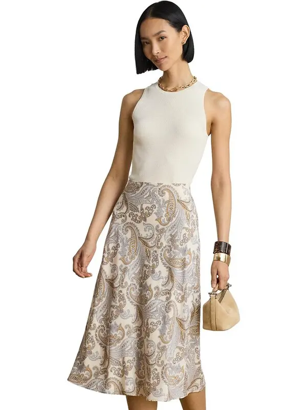 Ralph Lauren Paisley Crepe Midi Skirt - Cream Multi