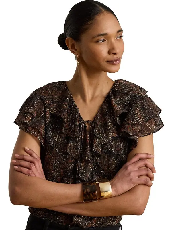 Ralph Lauren Paisley Ruffle-trim Georgette Blouse - Black Multi