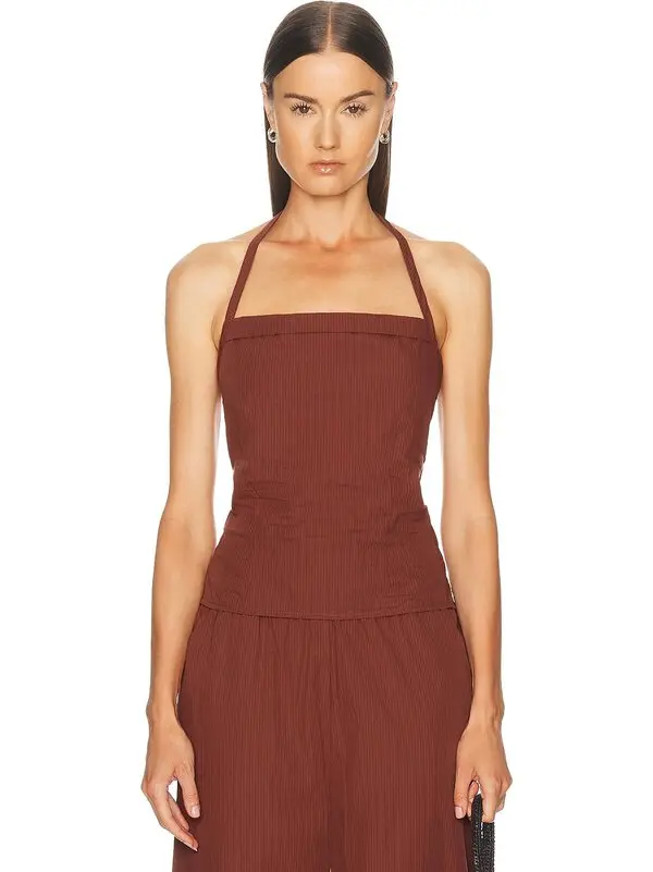 DEIJI STUDIOS Halterneck Tie Closure Top - Rust Stripe