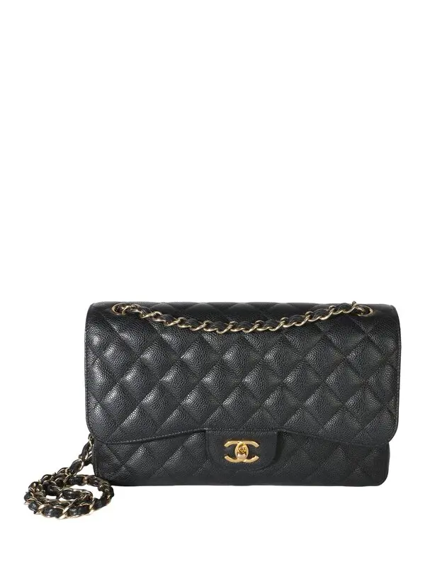 Chanel Quilted Caviar Jumbo Double Flap Bag - Black