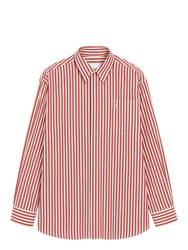 AMI Paris Red Large Striped Shirt With Embossed De Coeur Red - Ruby Red/white