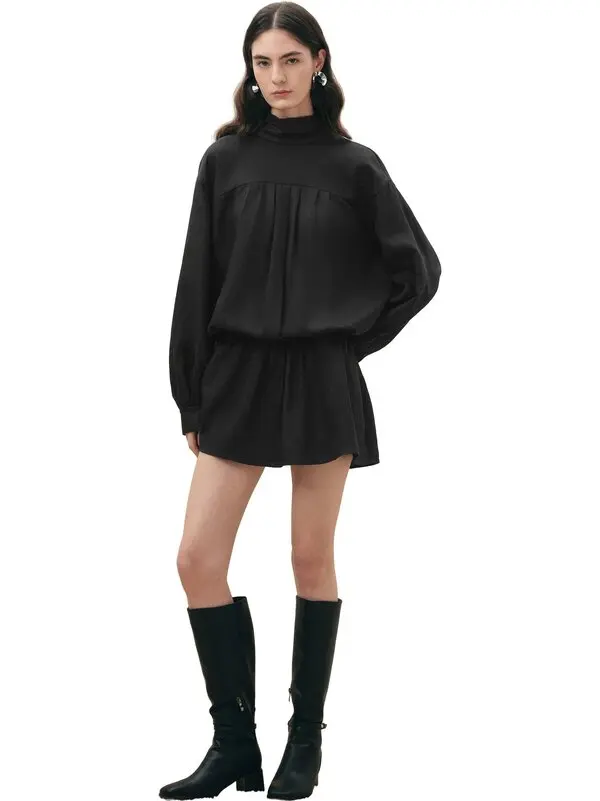 Fabrique Sydney Scarf Tie Layered Shirt Dress - Black