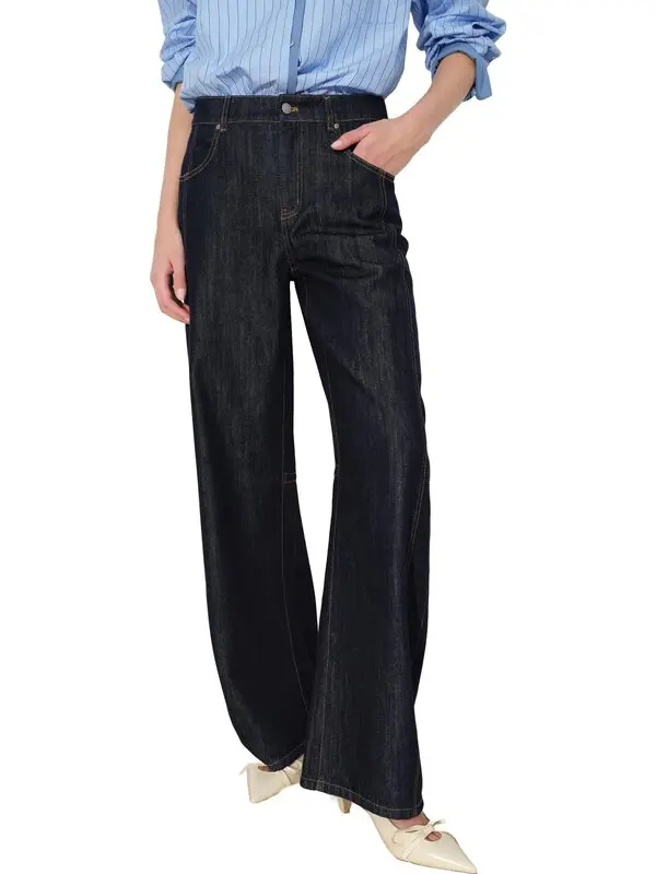 Fabrique Lark Contrast Stitch Barrel Leg Jeans In Cotton Denim - Blue