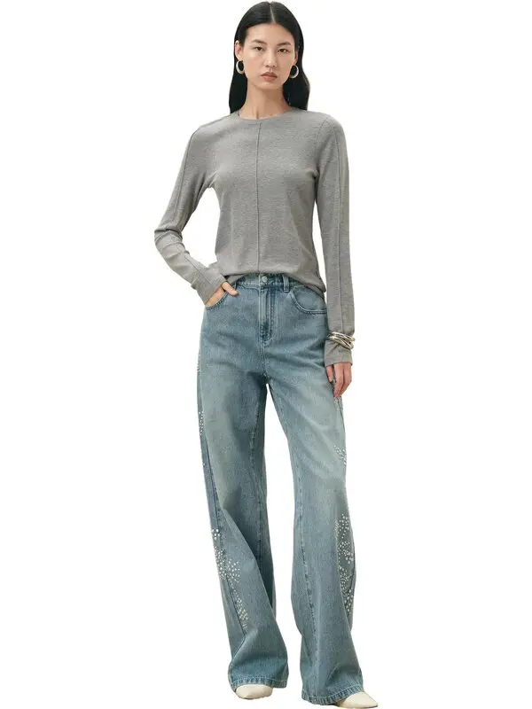 Fabrique Ella Structured Seam Detail Long Sleeve Top - Grey