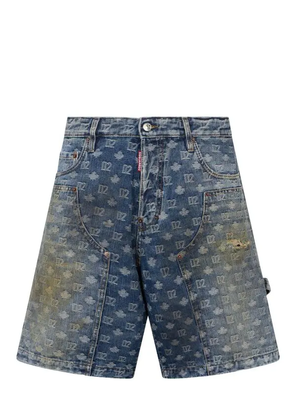 Dsquared2 Monogram Dirty Wash Carpenter Shorts - Blue