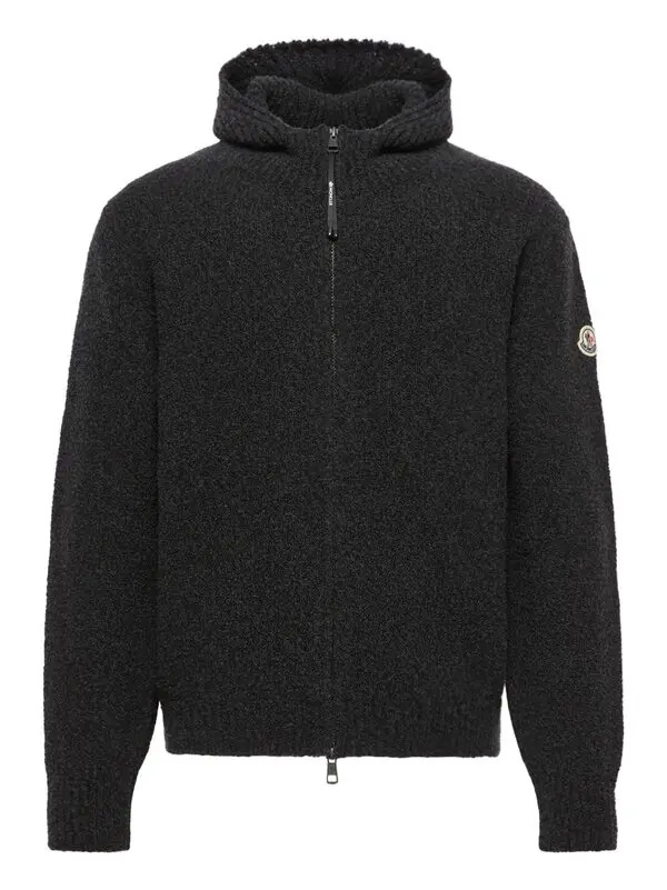 Moncler Bouclé Wool Blend Zip-up Hoodie - Black