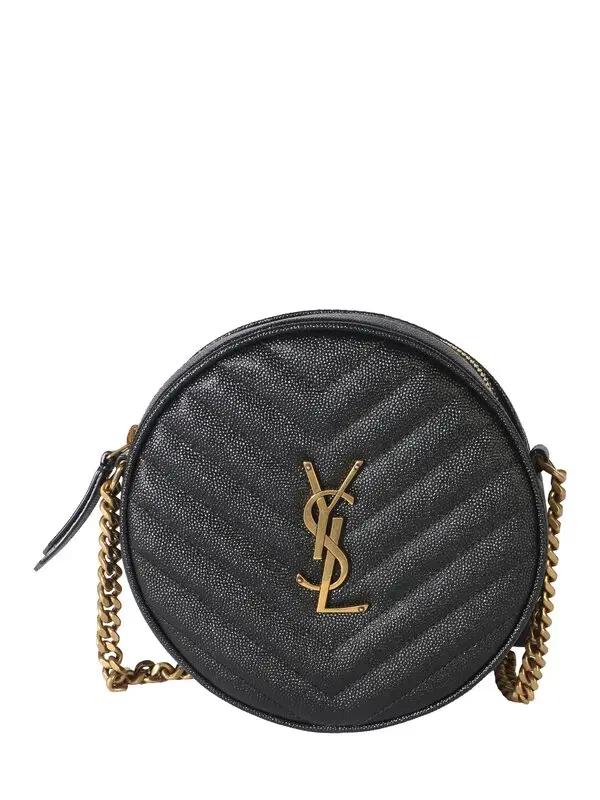 Saint Laurent Grain De Poudre Matelasse Chevron Round Vinyle Camera Bag - Black