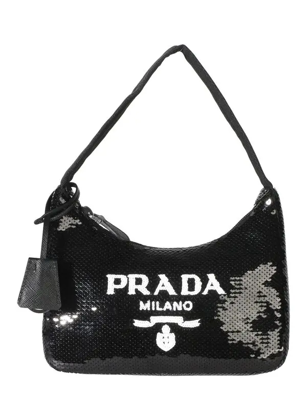 Prada Sequin Re-edition 2000 Shoulder Bag - Black