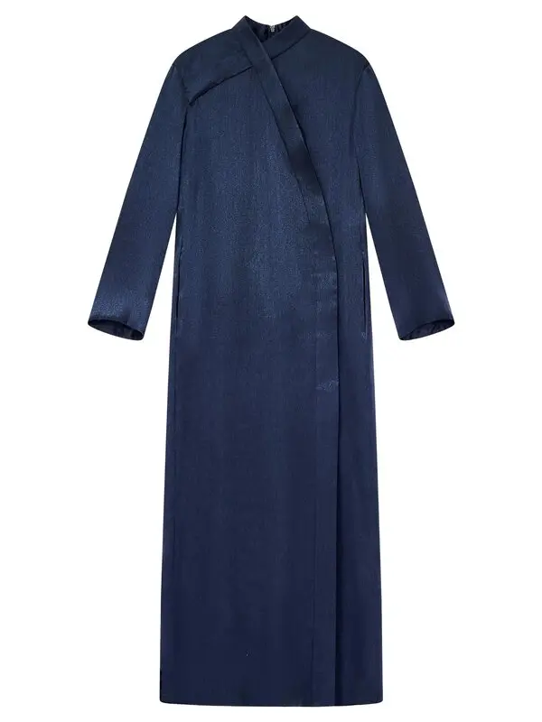 Giorgio Armani Silk Lamé Maxi Dress With Asymmetrical Detail - Blue