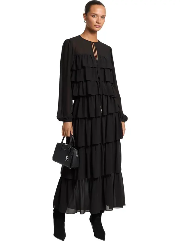 Michael Kors Ruffled Georgette Maxi Dress - Black