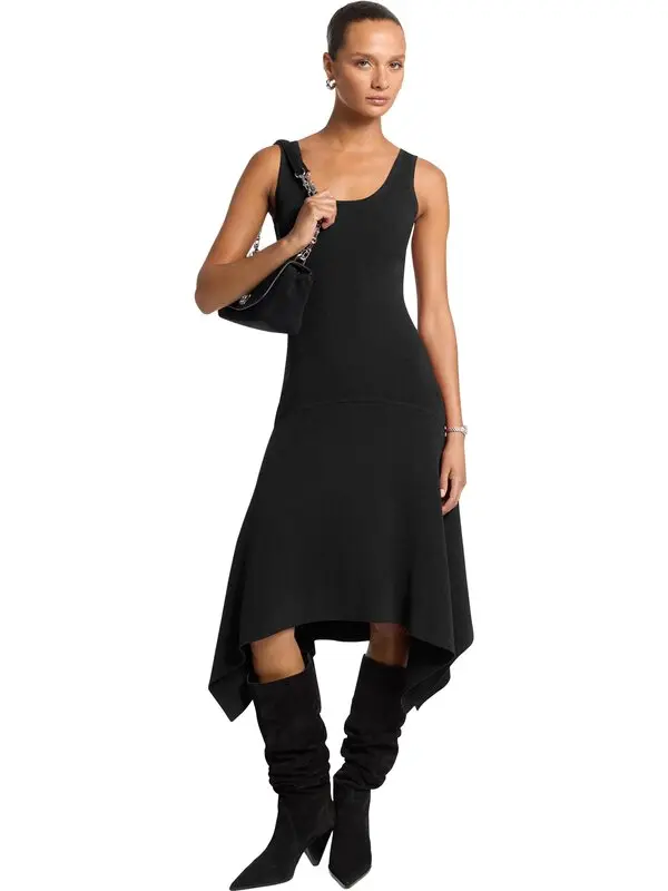 Michael Kors Stretch Knit Sleeveless Handkerchief Dress In Size By - Black