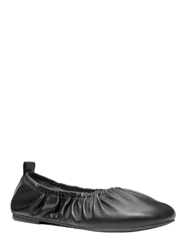 Michael Kors Bri Ruched Leather Ballet Flat In Size By - Black