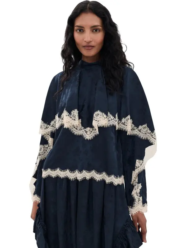 Sea Shay Lace Long Sleeve Top - Navy