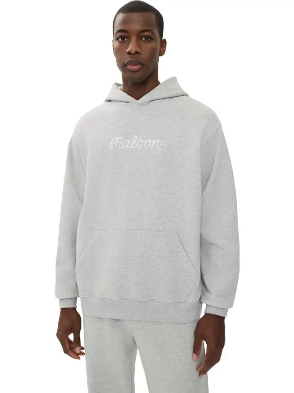 MALBON Embroidered Fleece Hoodie - Heather Grey