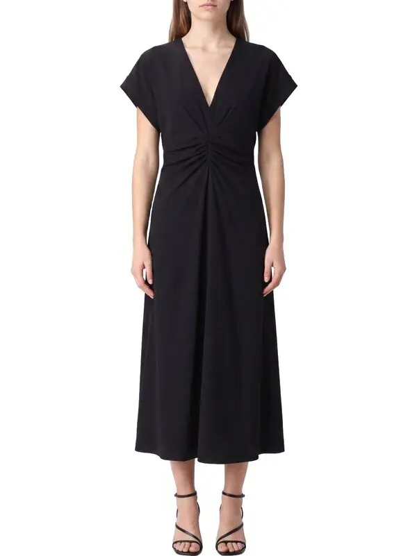 Alberta Ferretti A-line V-neck Midi Ceremony Dress With Side Slit - Black