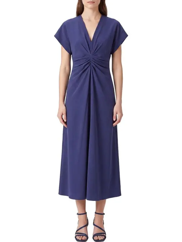 Alberta Ferretti A-line V-neck Midi Ceremony Dress With Side Slit - Blue