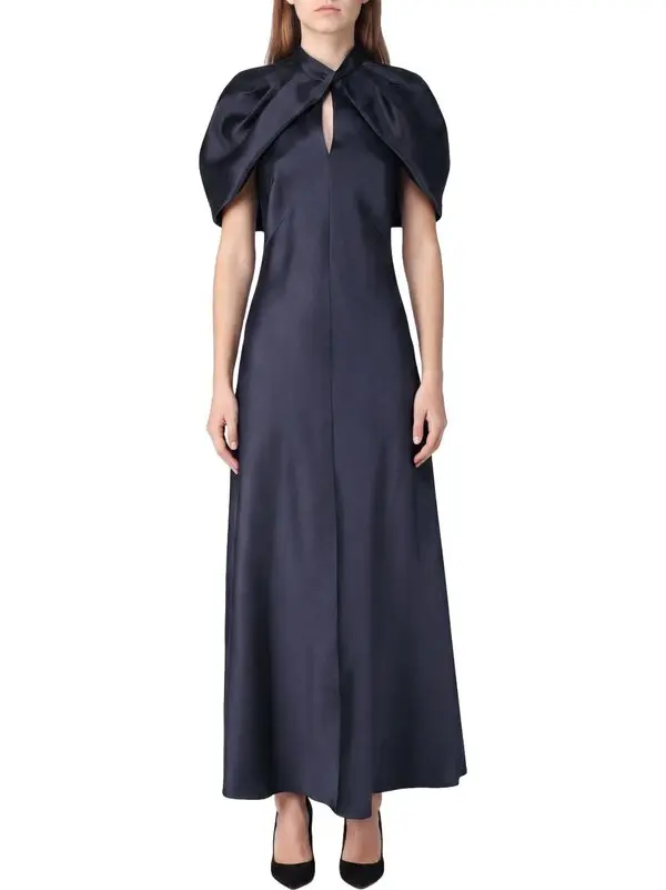 Alberta Ferretti Satin Midi Evening Dress With Puff Sleeves - Blue