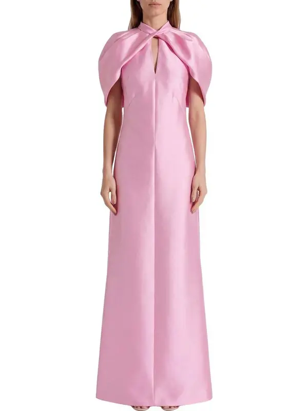Alberta Ferretti Satin Midi Evening Dress With Puff Sleeves - Pink
