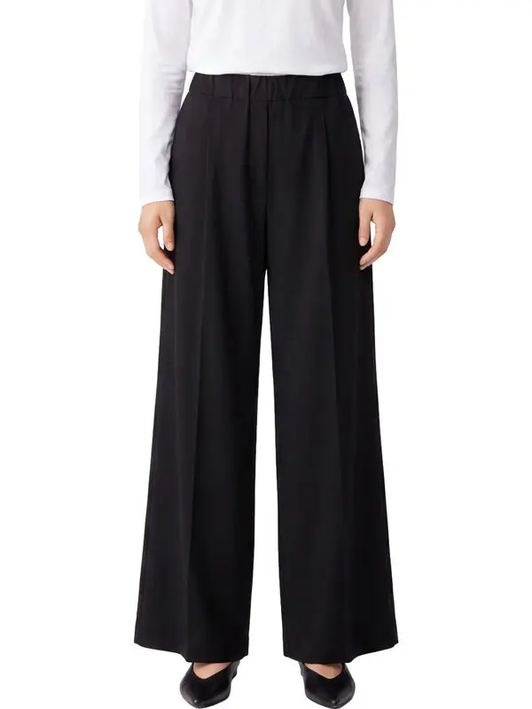 SEMICOUTURE High-waisted Wool Blend Palazzo Trousers - Black