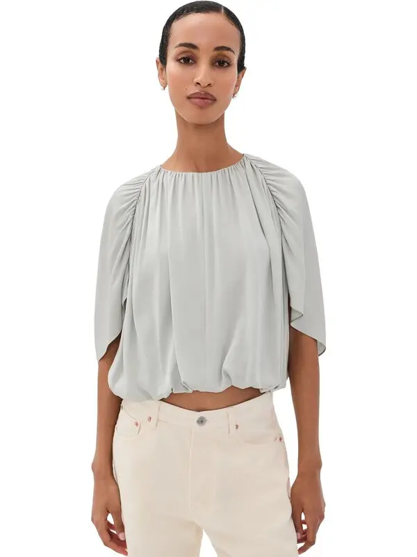 Vince Gathered Cape Bubble Blouse - Stone Sage