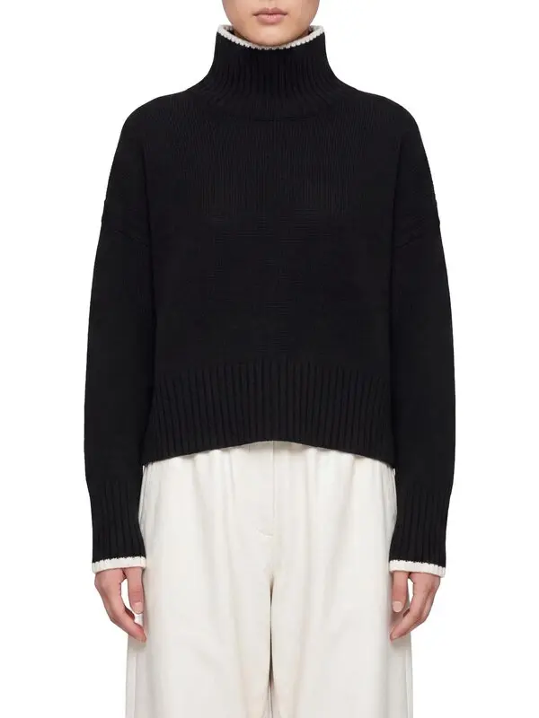 Pinko Wool And Cashmere Turtleneck Jumper With Dropped Shoulders And Contrast Trim - Black