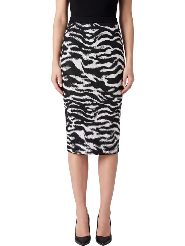 Attico Zebra Print Knit Pencil Skirt - Black