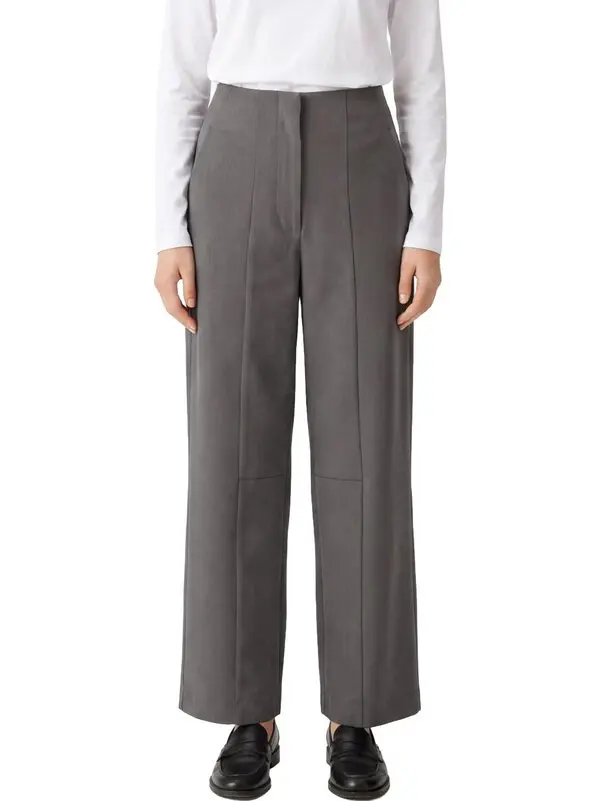 Erika Cavallini High-waisted Palazzo Trousers In Pure Virgin Wool With Slash Pockets - Grey