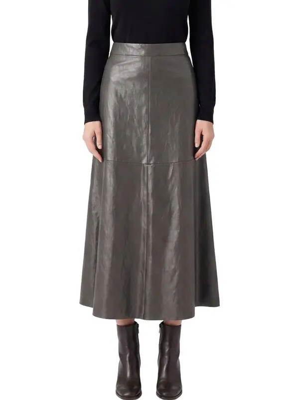 Federica Tosi High-waisted A-line Midi Skirt In Coated Fabric - Grey