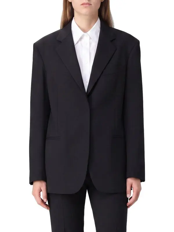 Federica Tosi Single-breasted Relaxed Fit Cotton Blazer With Padded Shoulders - Black