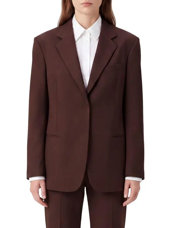 Federica Tosi Single-breasted Relaxed Fit Cotton Blazer With Padded Shoulders - Brown