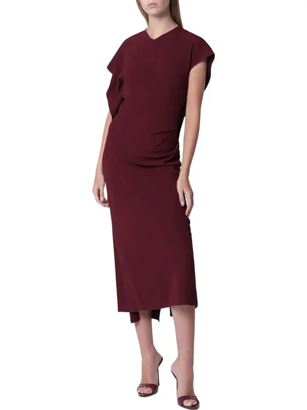 Victoria Beckham Slim Fit Asymmetrical Midi Dress - Red