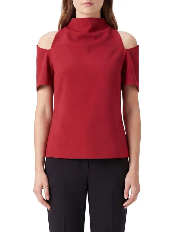 Federica Tosi Short-sleeved Cady Blouse With High Neck And Cut-out Shoulders - Red