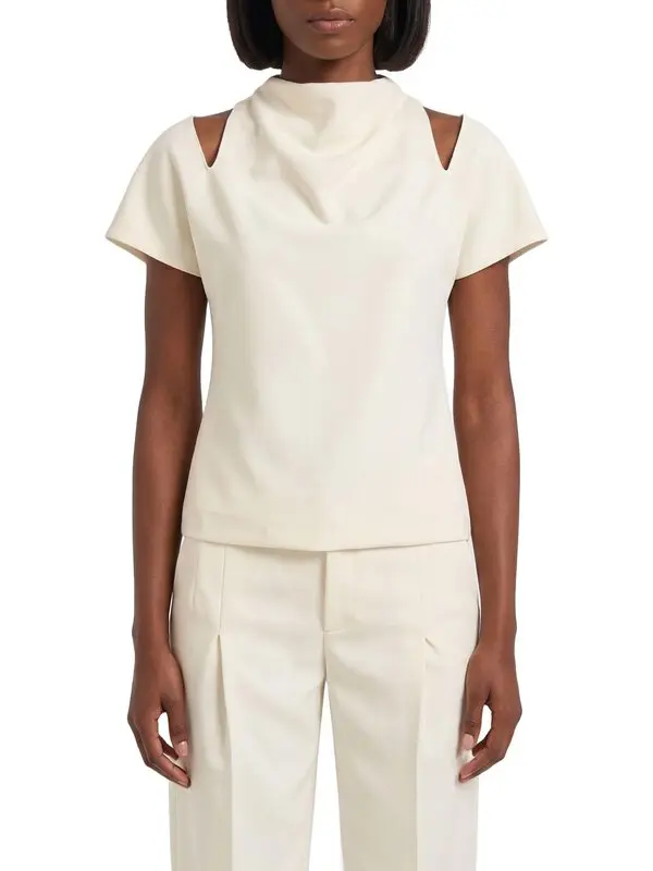 Federica Tosi Cold Shoulder Mock Neck Top - White