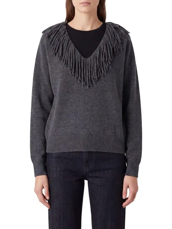 Federica Tosi V-neck Jumper With Fringe Detail - Grey