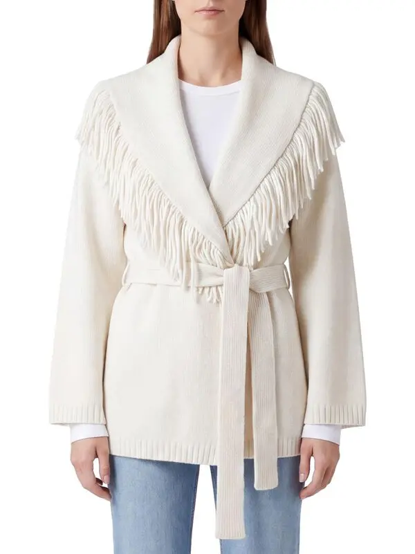 Federica Tosi Wool And Cashmere Shawl Collar Cardigan With Fringed Belt - Brown