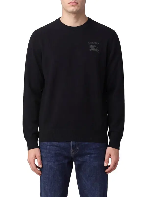 Burberry Crewneck Jumper In Pure Wool With Embroidered Ekd Logo - Black