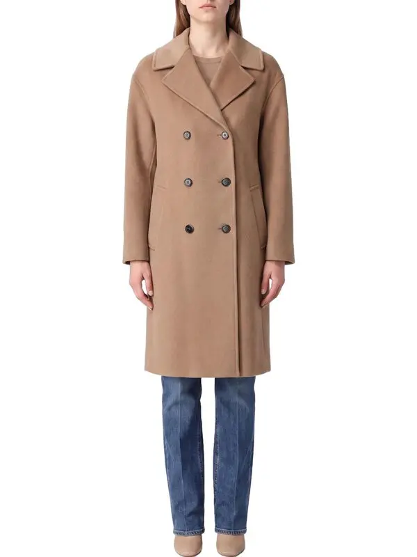 Max Mara Long Double-breasted Coat In Virgin Wool With Rever Collar - Camel