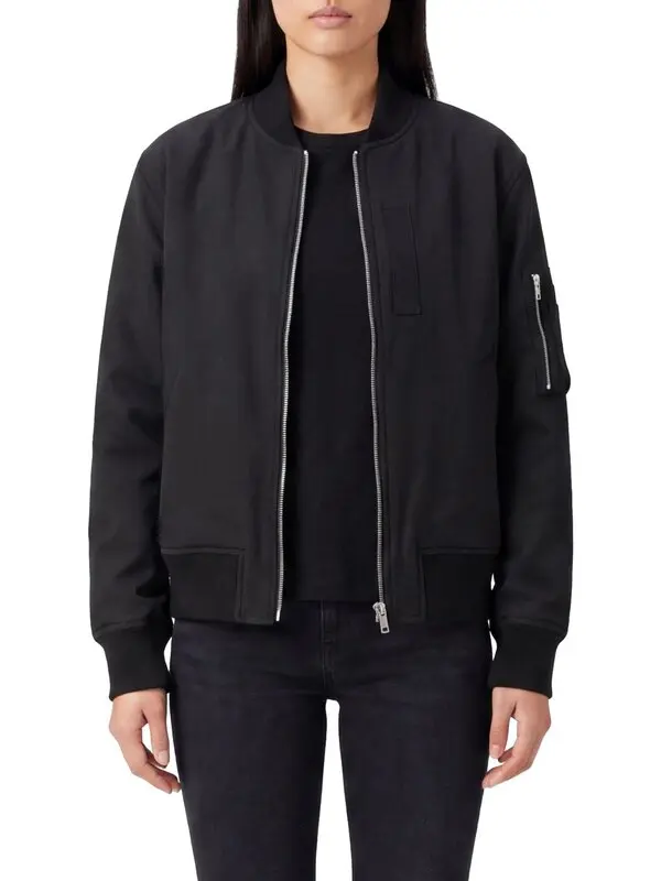 SEMICOUTURE Wool Blend Bomber Jacket With Elasticated Collar - Black
