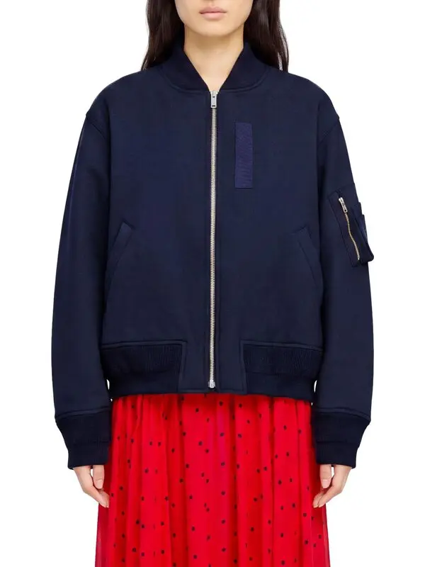 SEMICOUTURE Wool Blend Bomber Jacket With Elasticated Collar - Blue