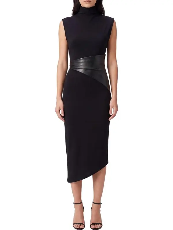 Andamane Asymmetric Jersey Sheath Mini Dress With Turtleneck - Black