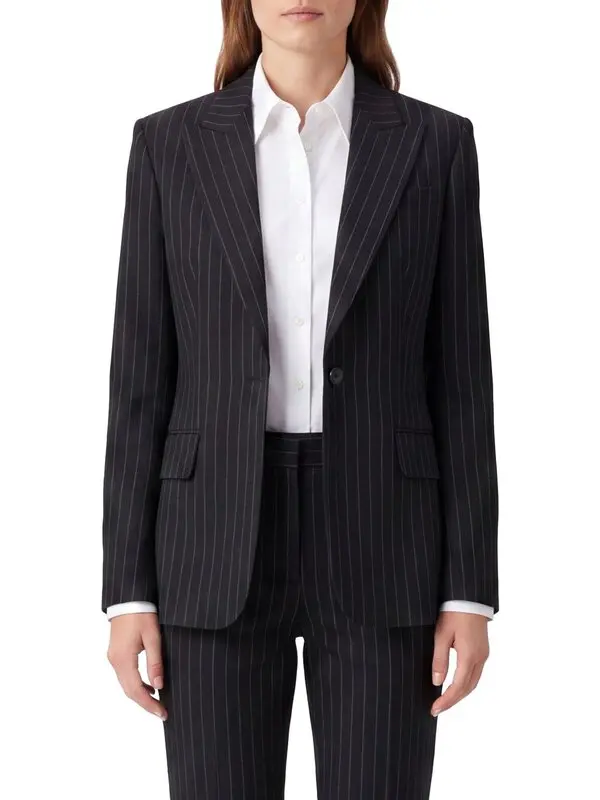 Andamane Pinstriped Slim Fit Wool And Cotton Blend Blazer - Black