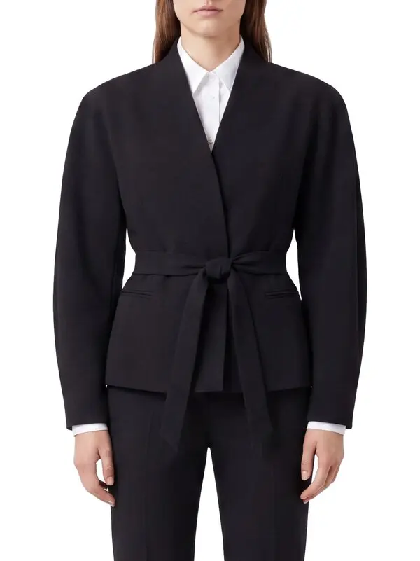 Andamane Robe-style Blazer Jacket With Waist Belt - Black