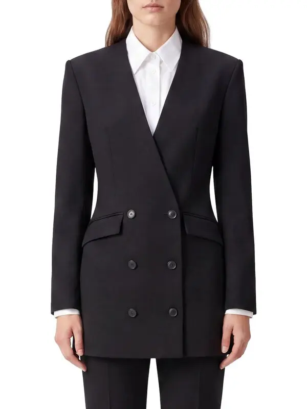 Andamane Double-breasted Wool Blend Blazer With Padded Shoulders - Black