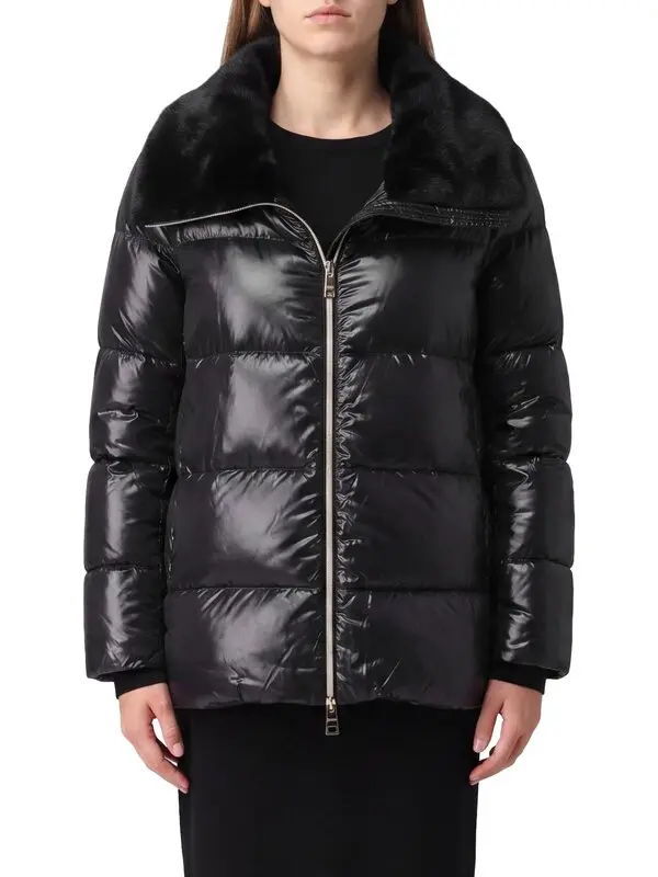 Herno Water-repellent Nylon Short Down Jacket With Fur Funnel Neck - Black