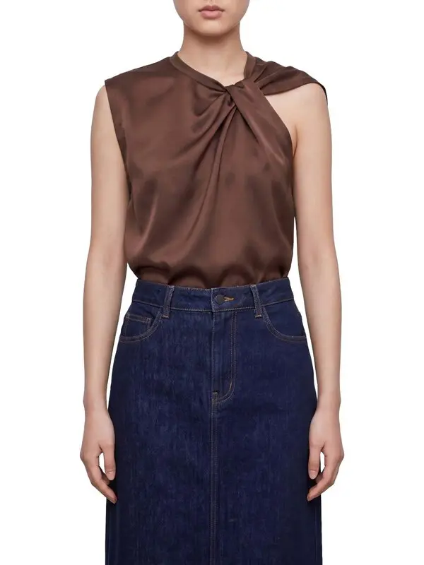 Pinko Sleeveless Asymmetrical Draped Satin Top - Brown