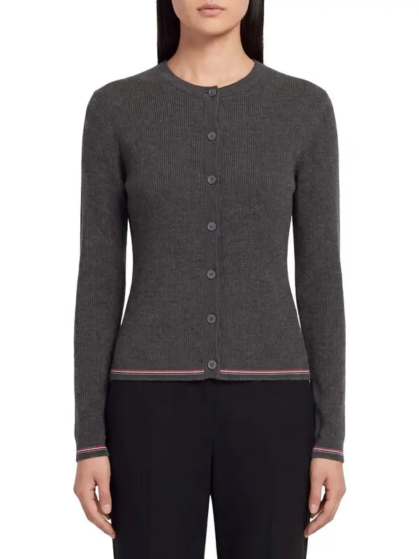 Thom Browne Slim Fit Pure Wool Cardigan With 4-bar Motif - Grey
