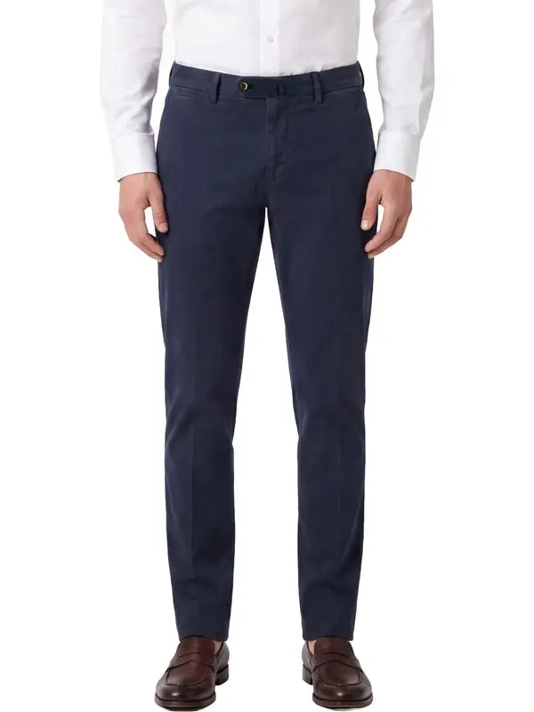 PT TORINO Slim Fit Cotton And Cashmere Chino Trousers With Off-centre Closure - Blue