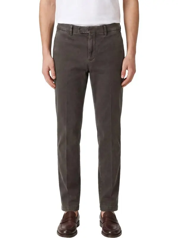 PT TORINO Slim Fit Stretch Cotton Chino Trousers With Flap Pockets - Grey